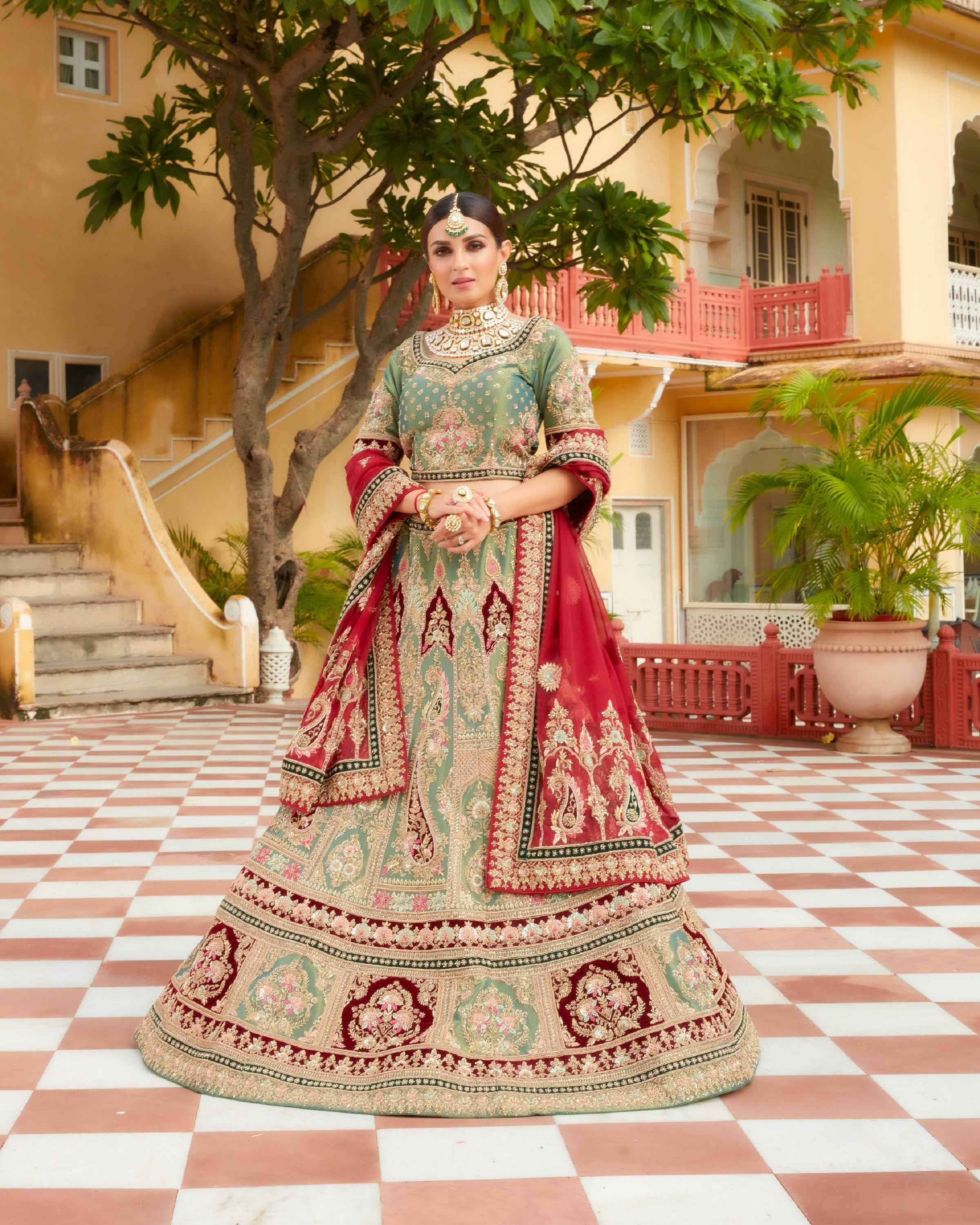 Forest Green Lehenga Set In Royal Heritage Hand Embroidery – Aari Tari